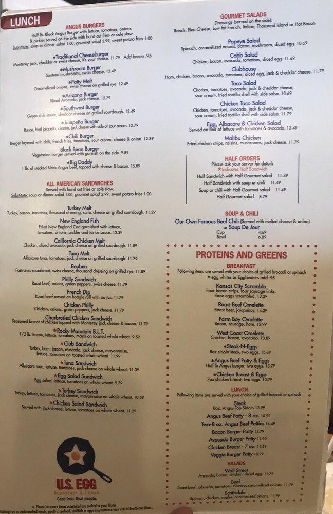 Menu at U.S. Egg Breakfast & Lunch Chandler restaurant, Chandler, W ...