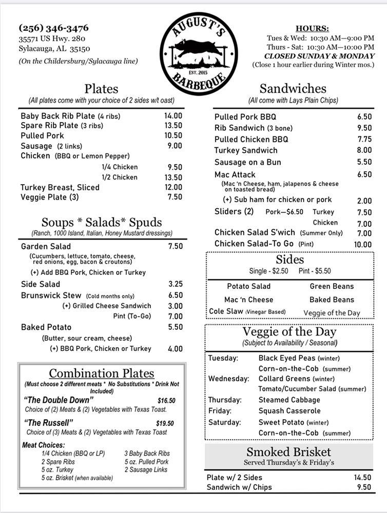 Menu at Bandits Bar & Grill, LLC, Sylacauga