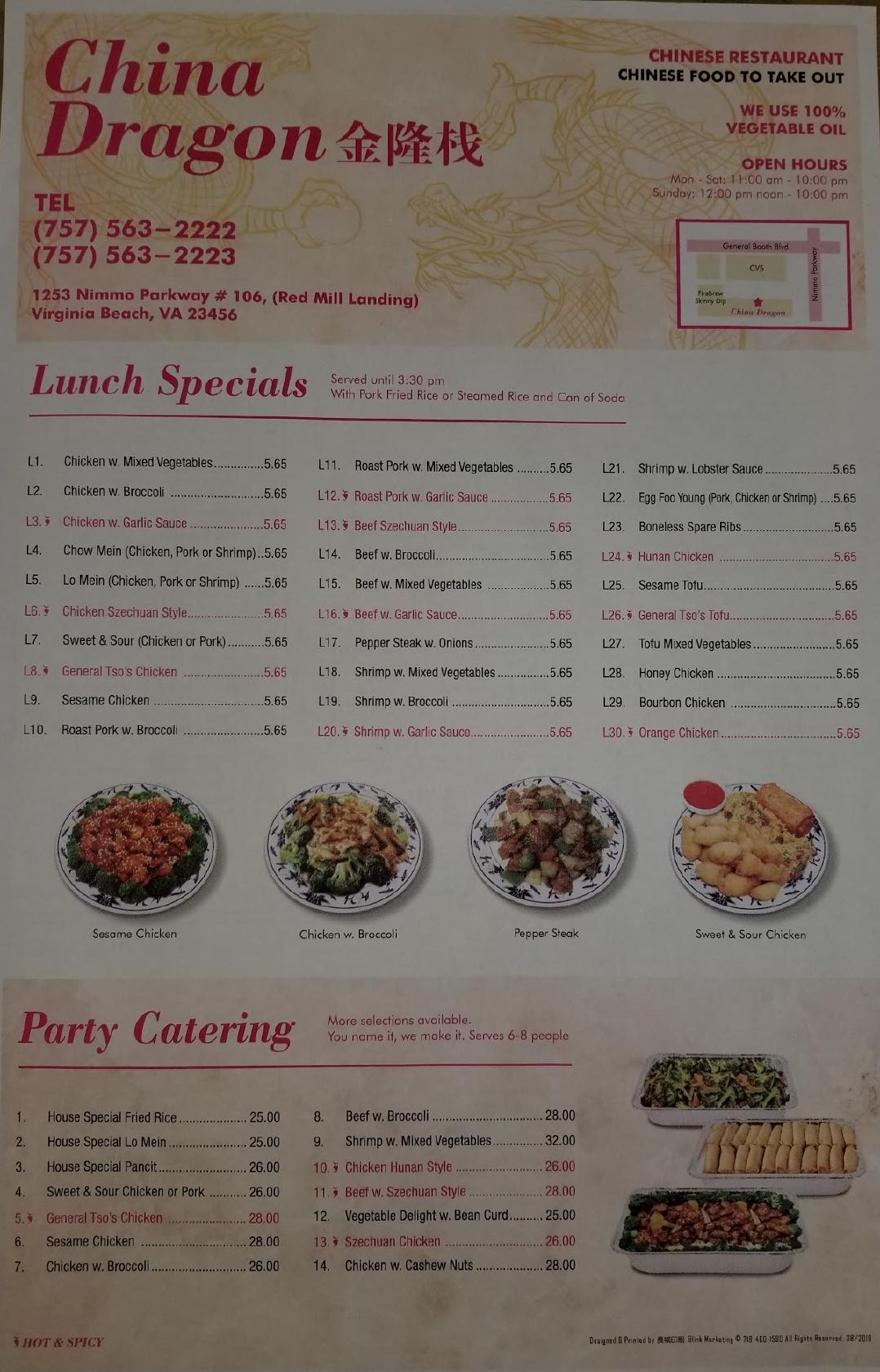Menu at China Dragon restaurant, Virginia Beach