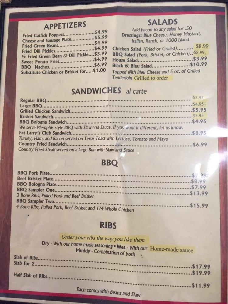 Menu at Fat Larry's BBQ, Bartlett