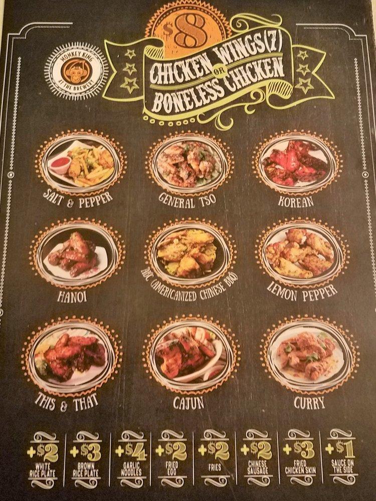 Menu at Monkey King At The Brewery restaurant, Alameda, Park St