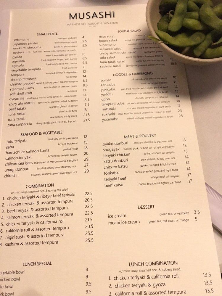 Menu at Musashi Japanese Restaurant & Sushi Bar, Palm Desert