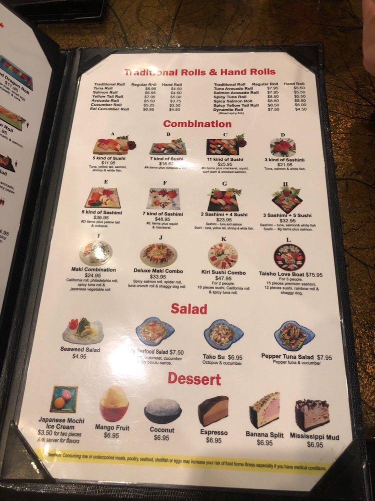 Menu at Taisho Japanese Grill and Sushi Bar, Cypress