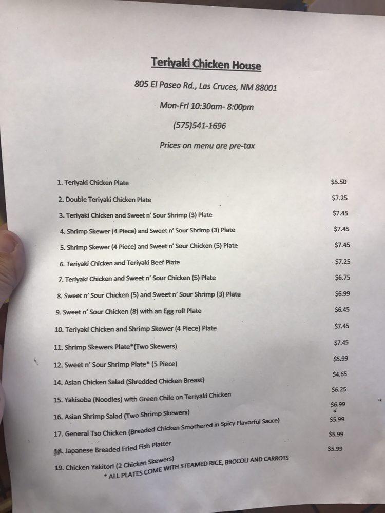 Menu at Teriyaki Chicken House fast food, Las Cruces