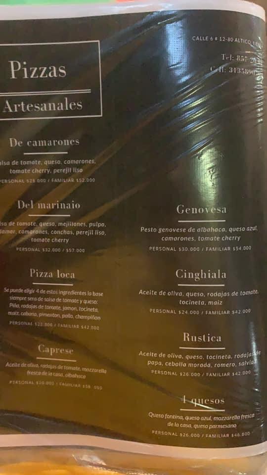 Carta del restaurante Terrazza Italiana, Neiva