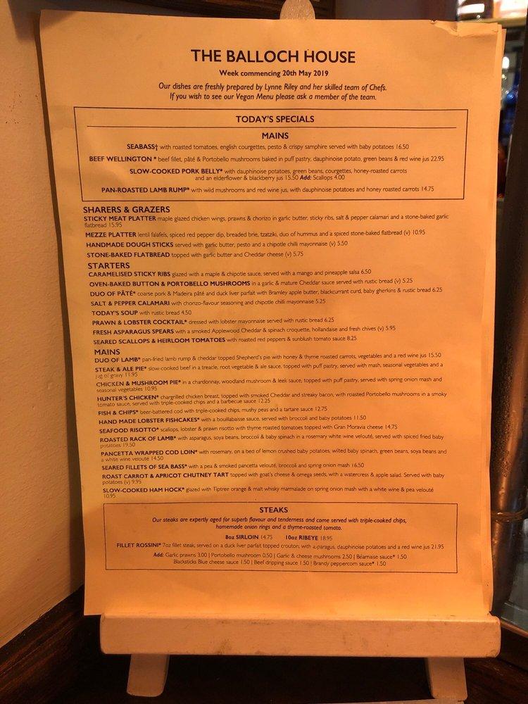 Carta del pub y bar The Balloch House, Alexandria