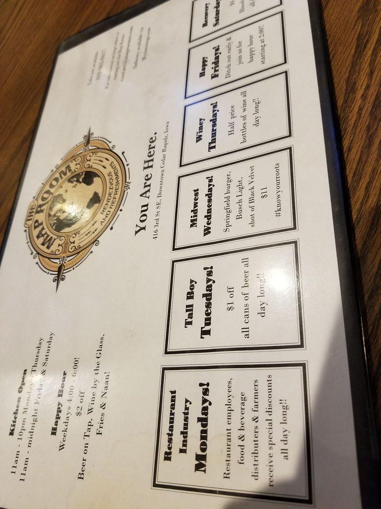 Carta del pub y bar The Map Room, Cedar Rapids