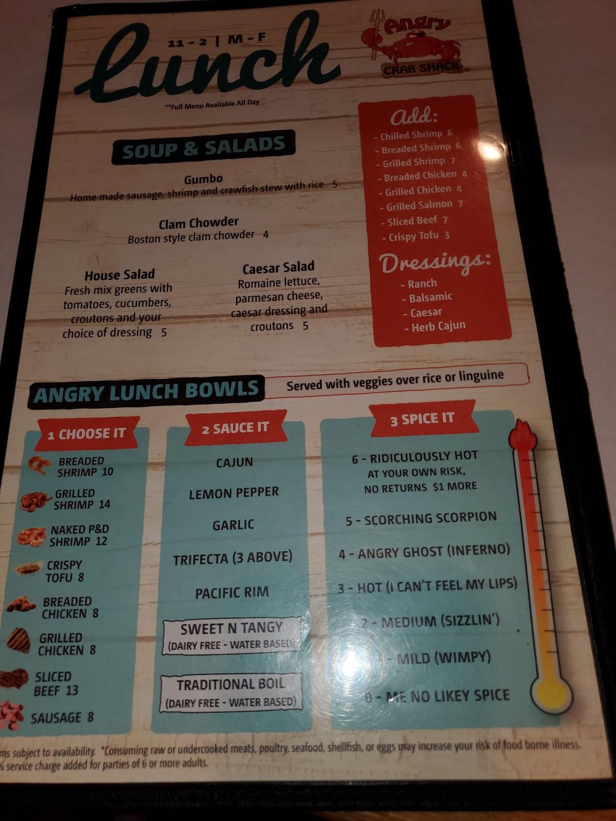Menu at Angry Crab Happy Valley restaurant, Phoenix