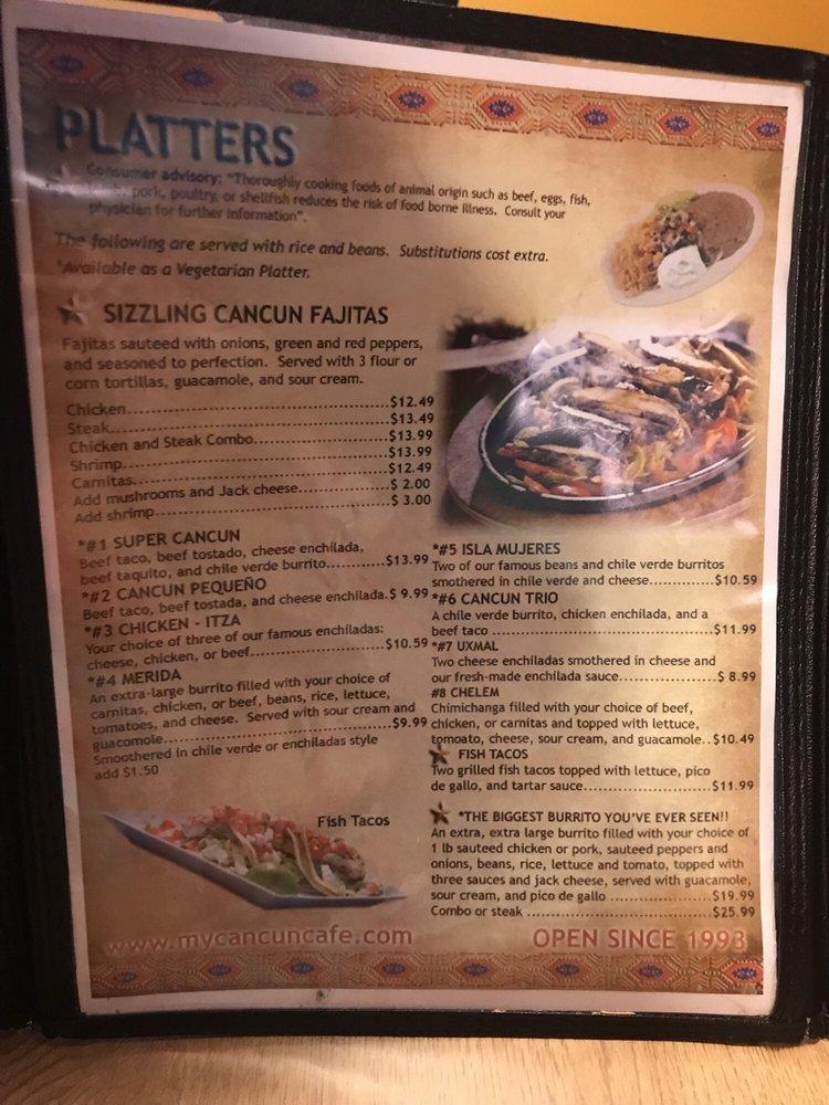 Menu at Cancun Cafe, Salt Lake City, 885 E 3900 S
