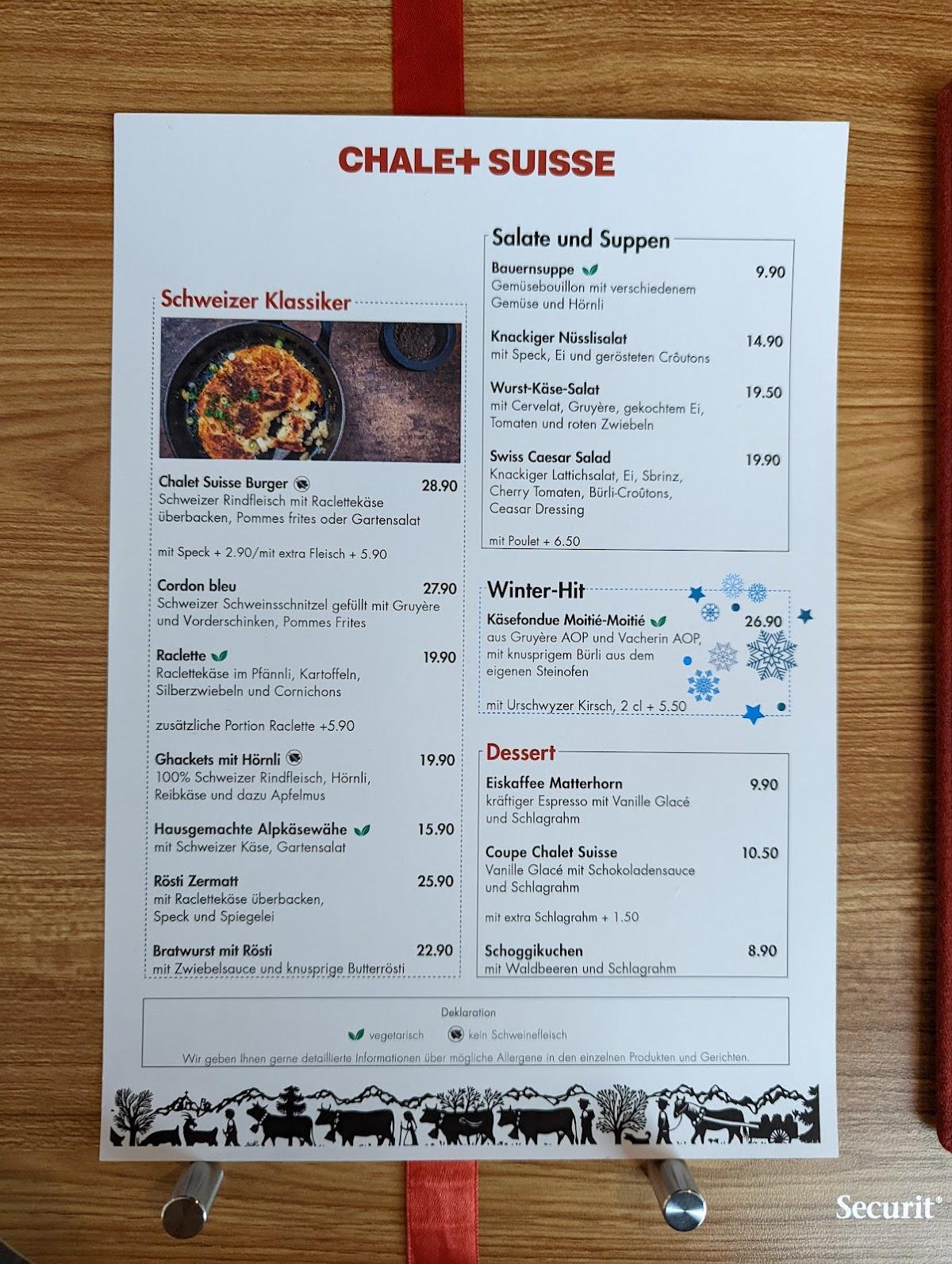 Menu da Chalet Suisse, Kloten, Zurich Airport