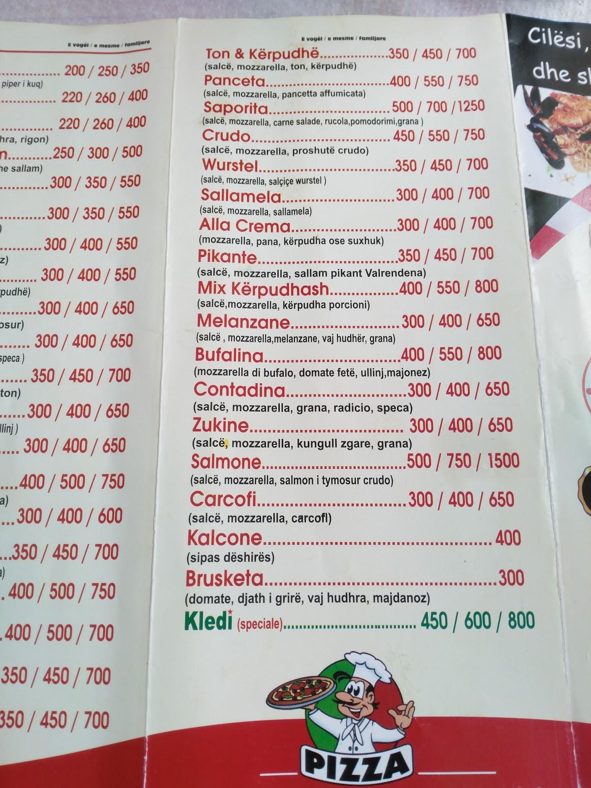 Menu at Kledi Restorant restaurant, Tirana, 8QFW+PJP