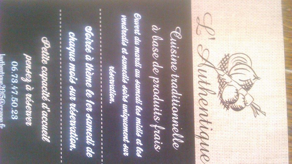 Menu at L'Authentique restaurant, Lucenay-lès-Aix