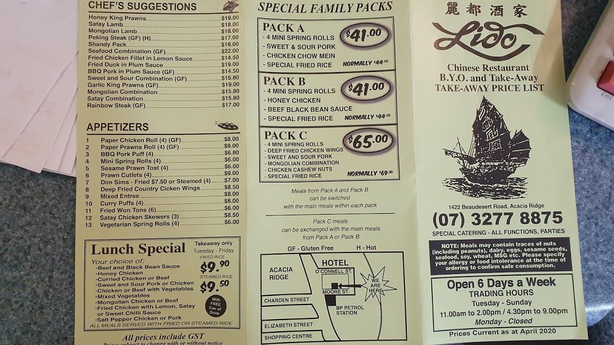 Menu at Lido Chinese Restaurant, Acacia Ridge