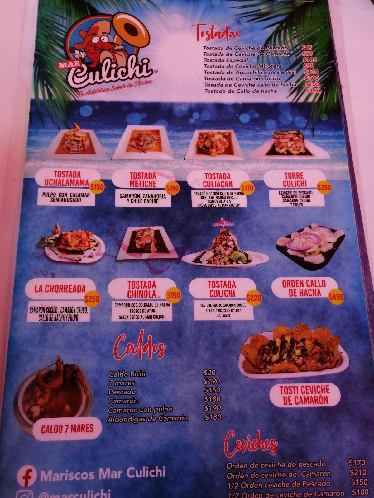 Menu at Mariscos Mar Culichi restaurant, Tijuana, Av. Paseo del Lago 19520