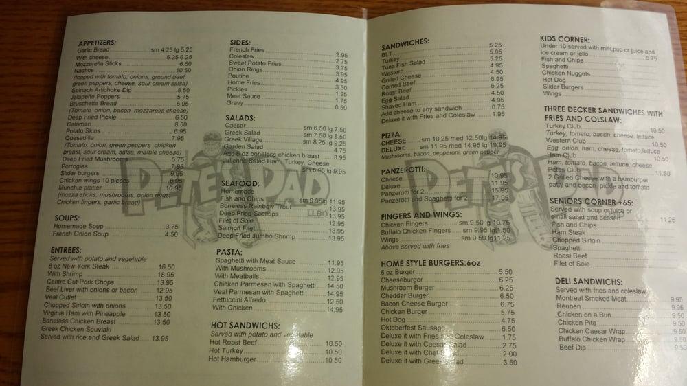 Menu at Pete's Pad Restaurant & Sports Bar, London