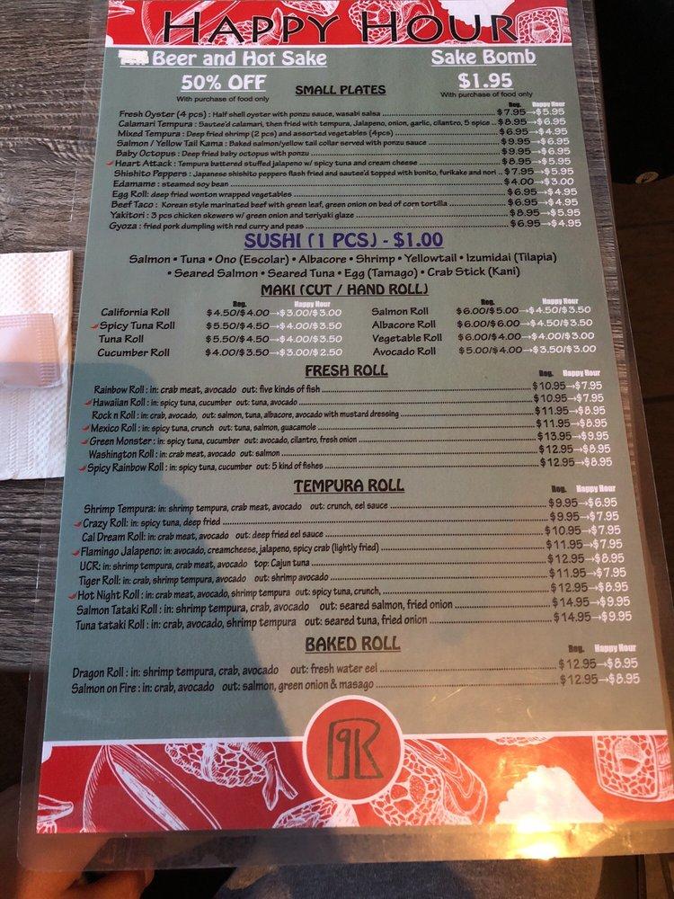 Menu at Sushi R91 restaurant, Riverside