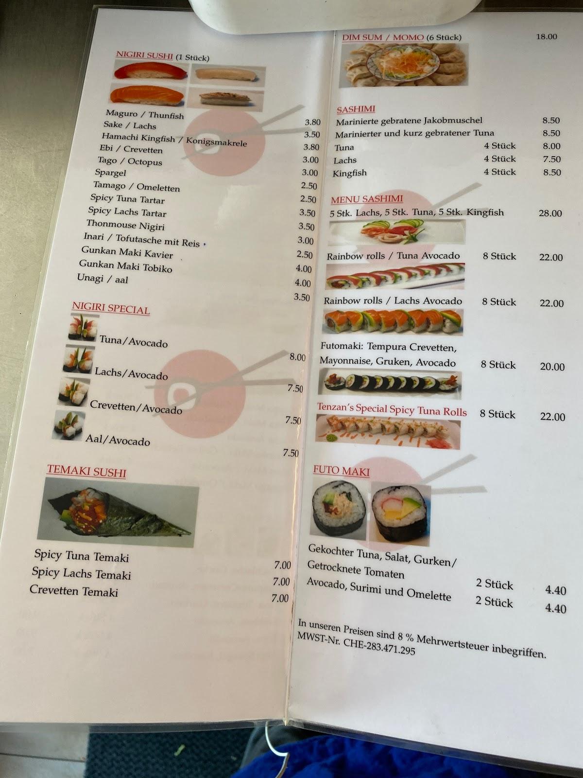Menu da SUSHI TENZAN, Binningen