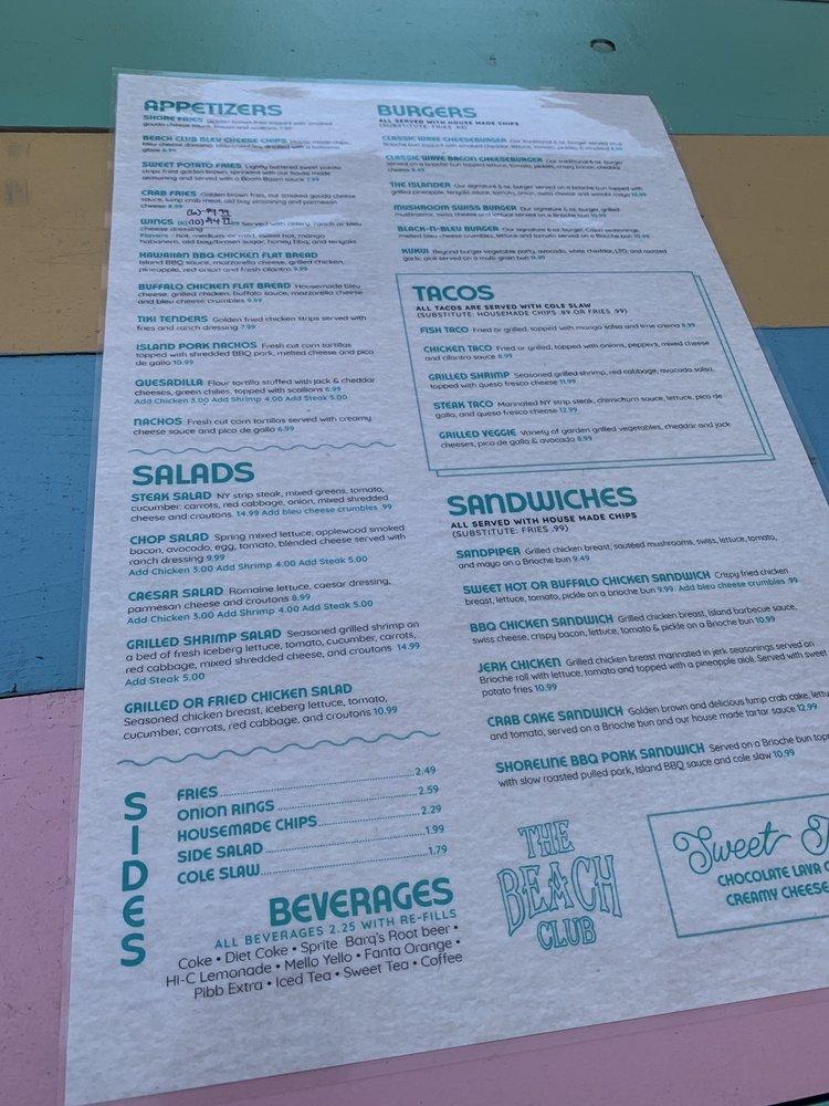 Menu at The Beach Club of Frostburg, Frostburg