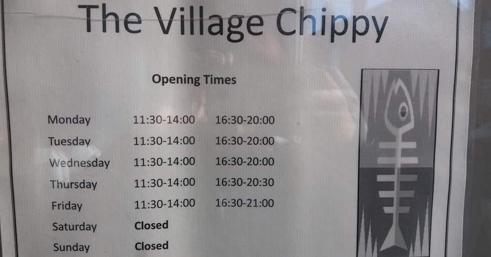 Menu at The Village Chippy restaurant, Hyde