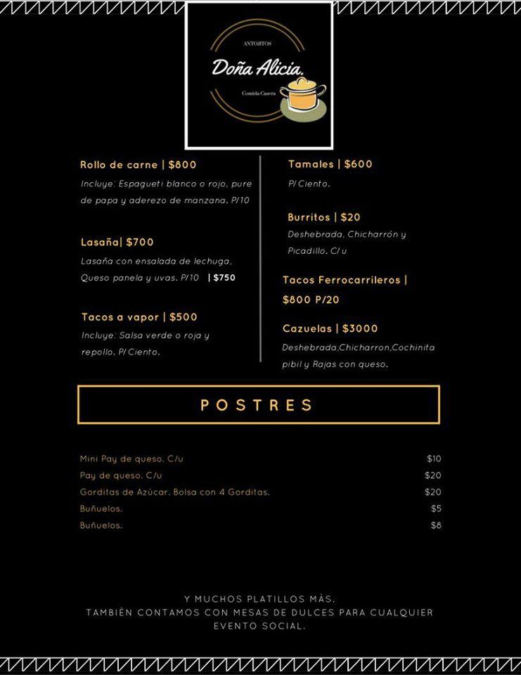 Menu at Antojitos Doña Alicia restaurant, San Nicolás de los Garza