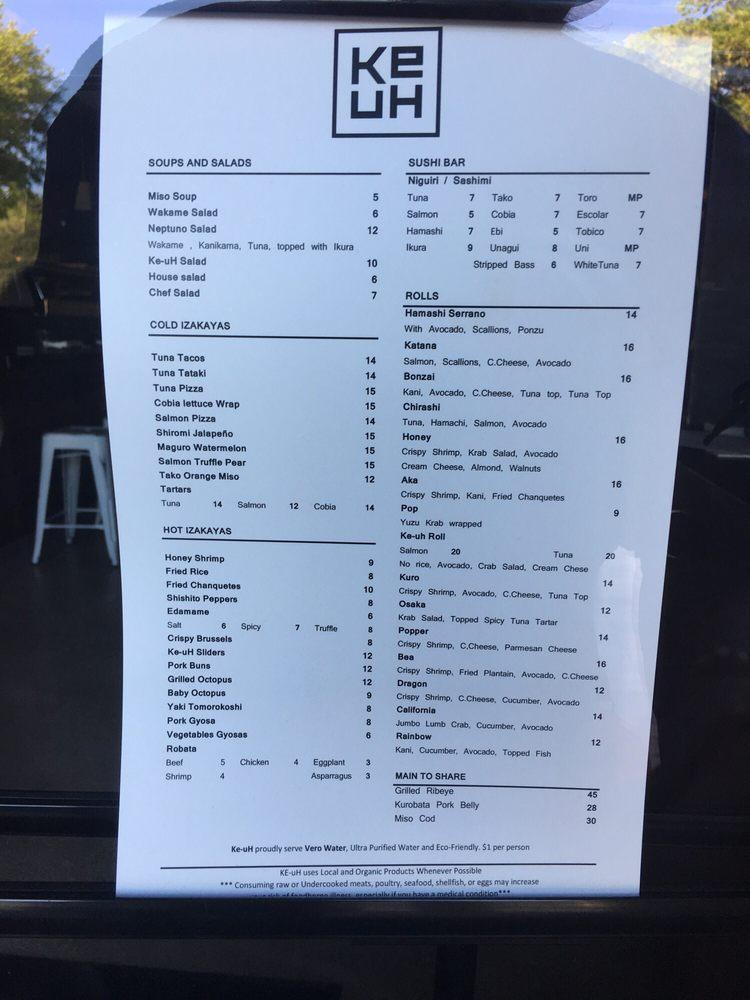 Menu at Ke-uH Restaurant, Weston