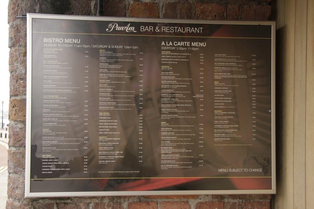 Menu at PANAM Restaurant & Bar, Liverpool, Albert Dock