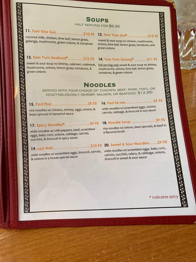 Menu at Thai Village restaurant, American Fork