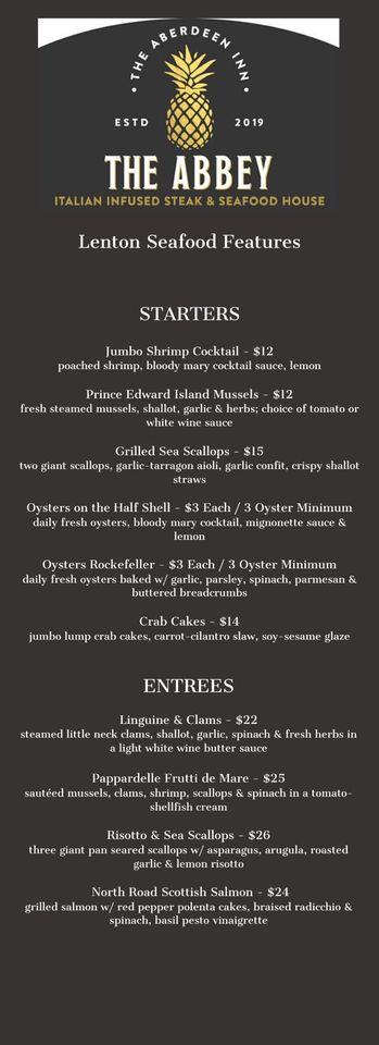 Menu at The Aberdeen Inn steakhouse, Valparaiso