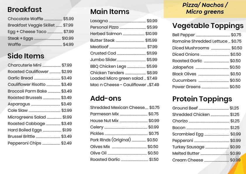 Menu at The KETO Kitchen restaurant, Iowa City