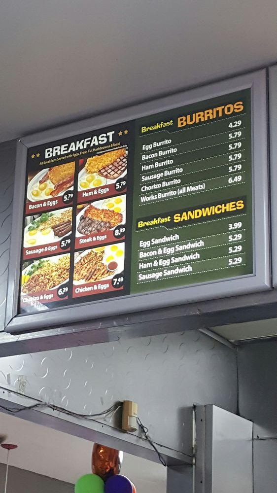 Menu at Alex Burgers restaurant, Los Angeles, E Olympic Blvd