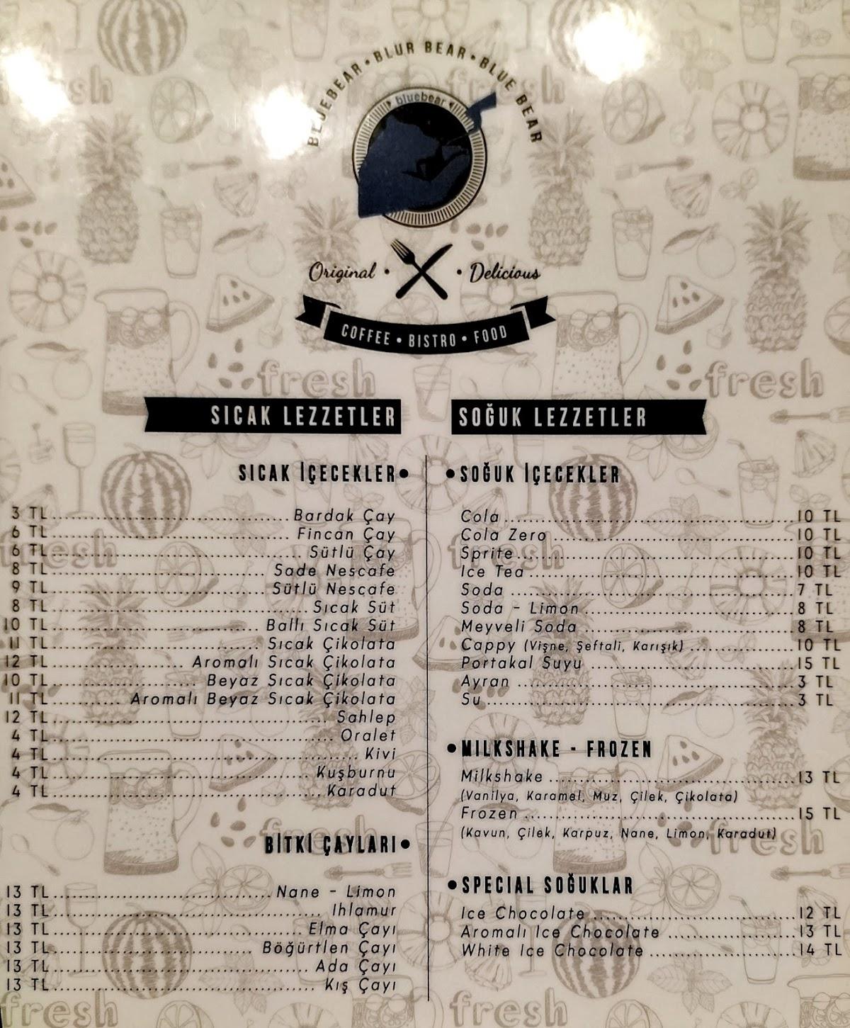 Menu at BLUE BEAR CAFE & GAME, Eskişehir