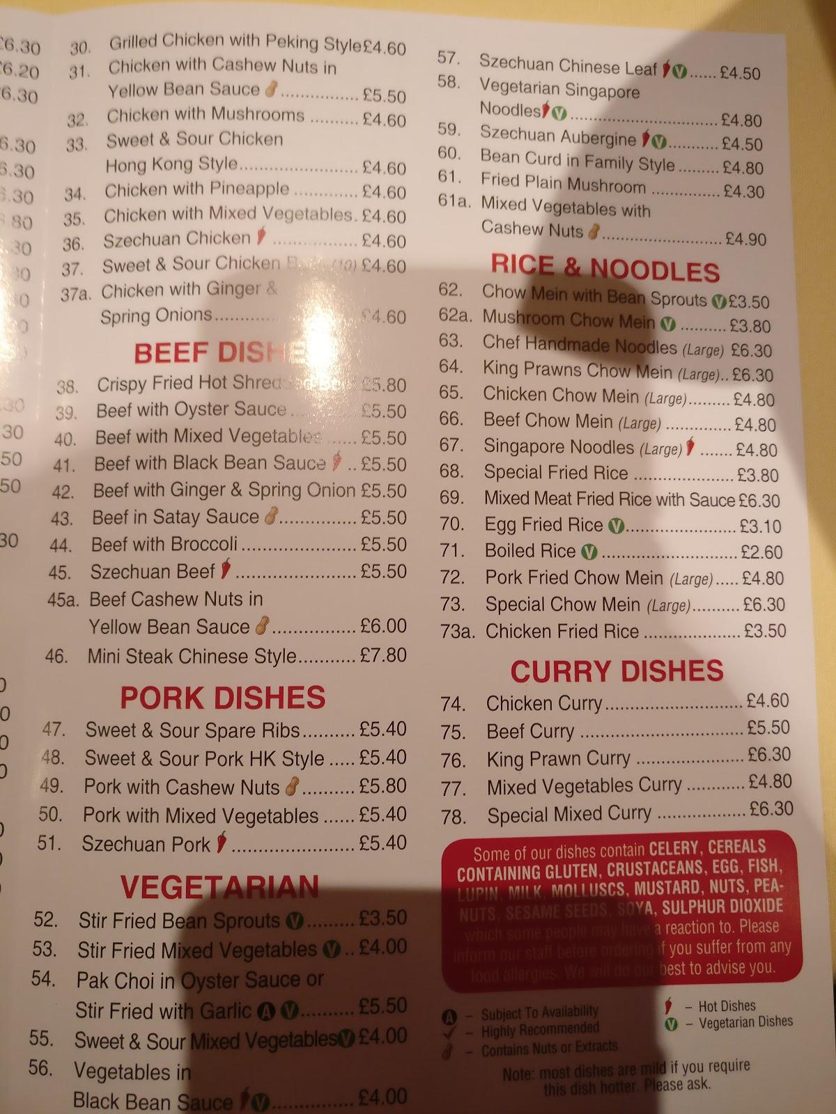 Menu at Beijing Palace Restaurant, Ashtead
