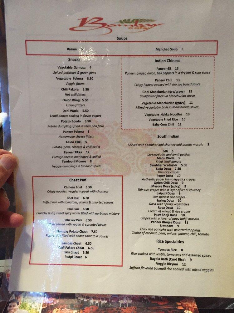 Menu at Bombay Caf restaurant, Orlando