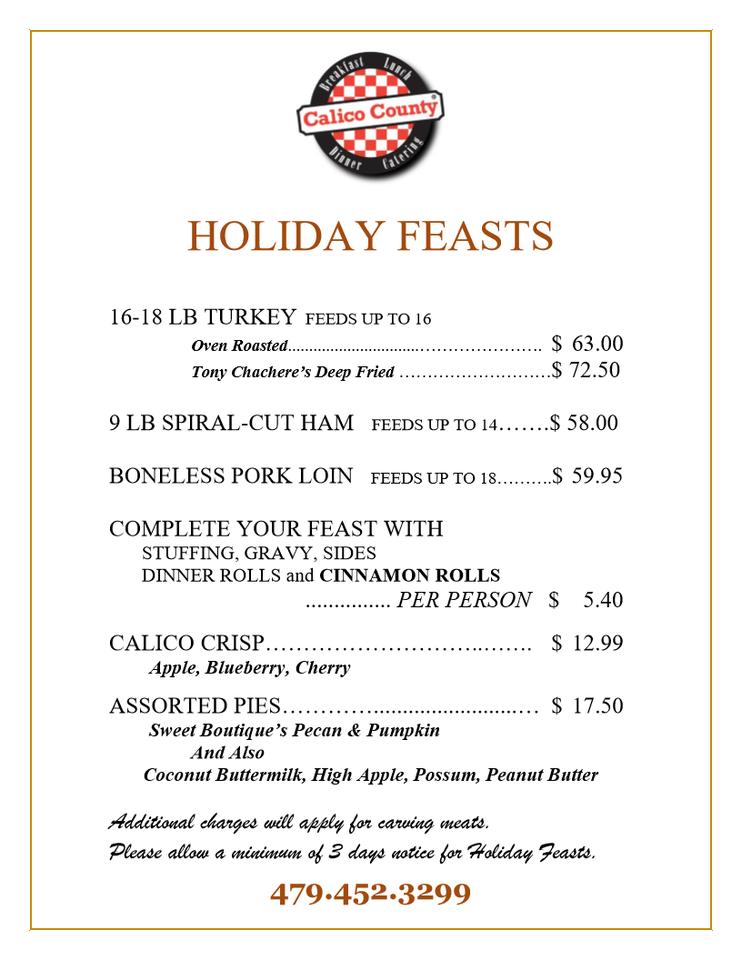 Menu at Calico County restaurant, Fort Smith