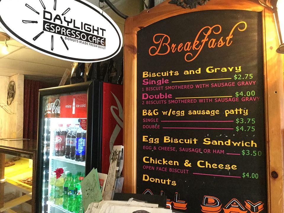 Menu at Daylight Expresso Cafe, Baldwin City