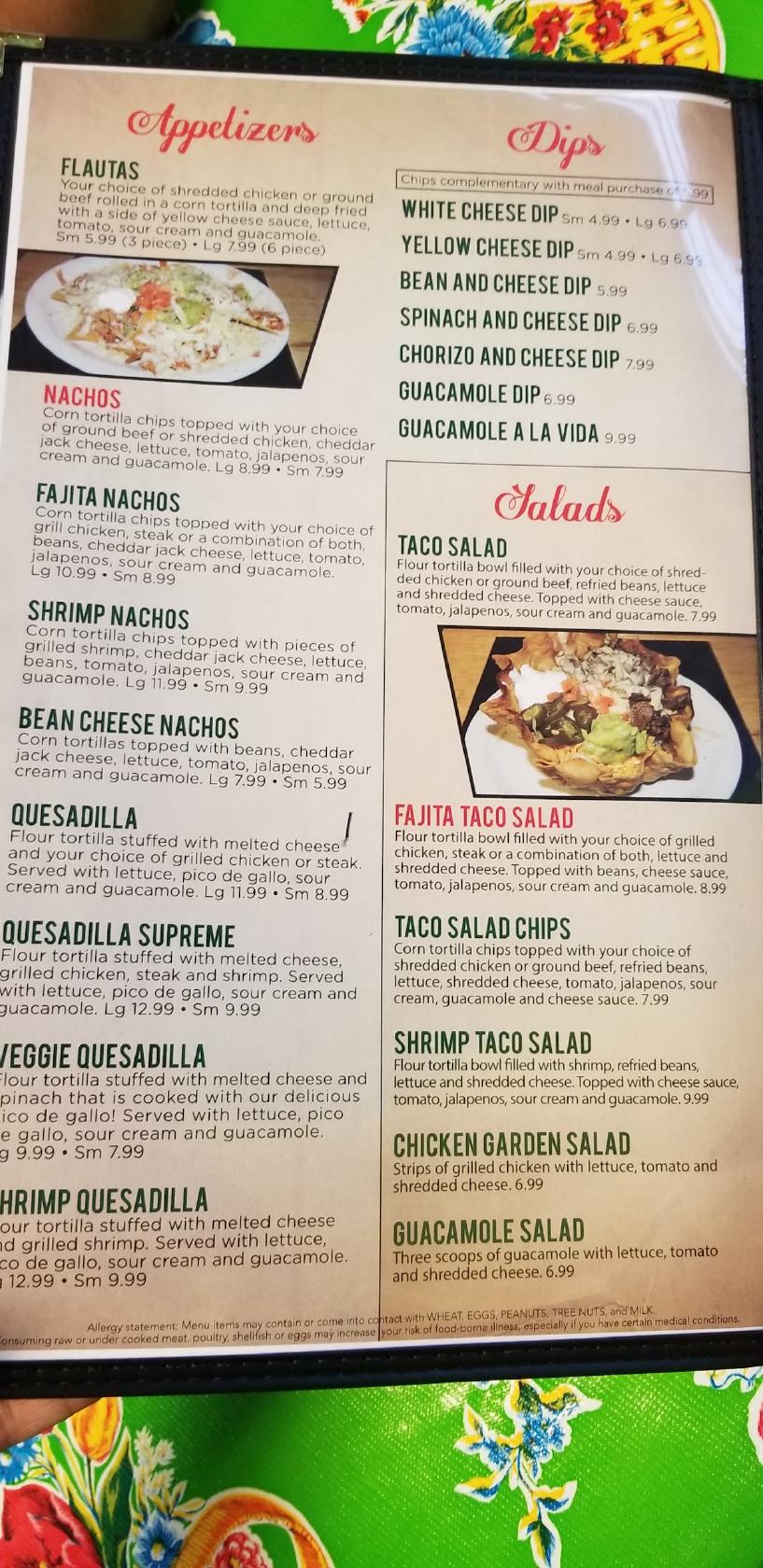Menu at El Azteca Mexican Restaurant, Mount Vernon