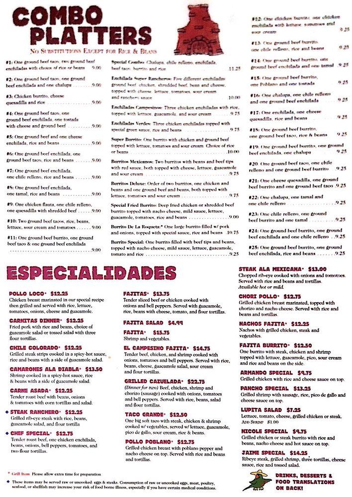 Menu at El Fogon Mexican Grill restaurant, Akron