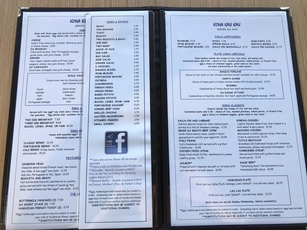 Menu at Kona Kitchen - Lynnwood restaurant, Lynnwood