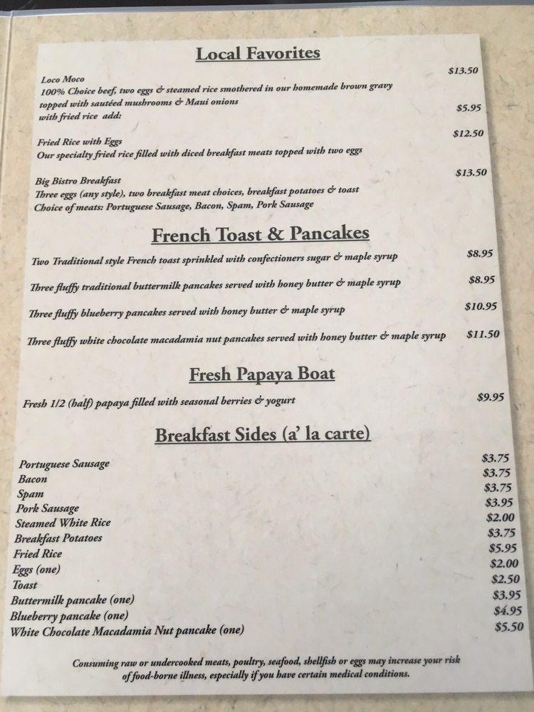 Menu at Kula Bistro restaurant, Kula