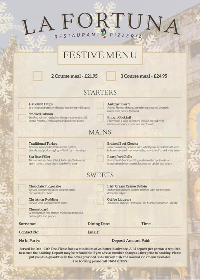 Menu at La Fortuna Restaurant and Pizzeria, Annan