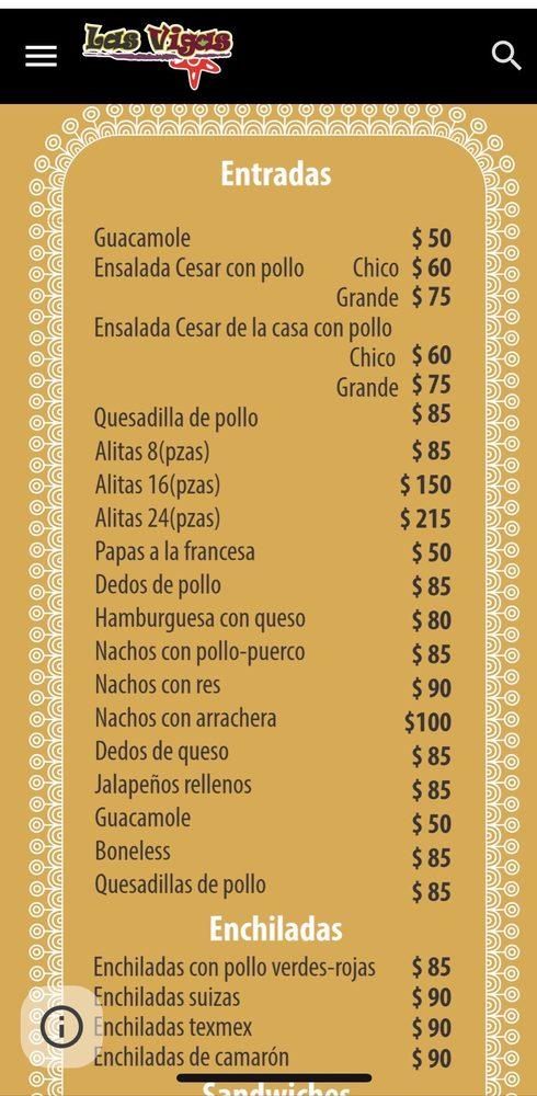 Carta de Restaurant Las Vigas Mérida, Merida