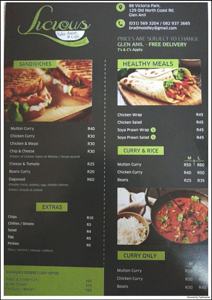 Menu at Licious Cafe And Take Away, Durban