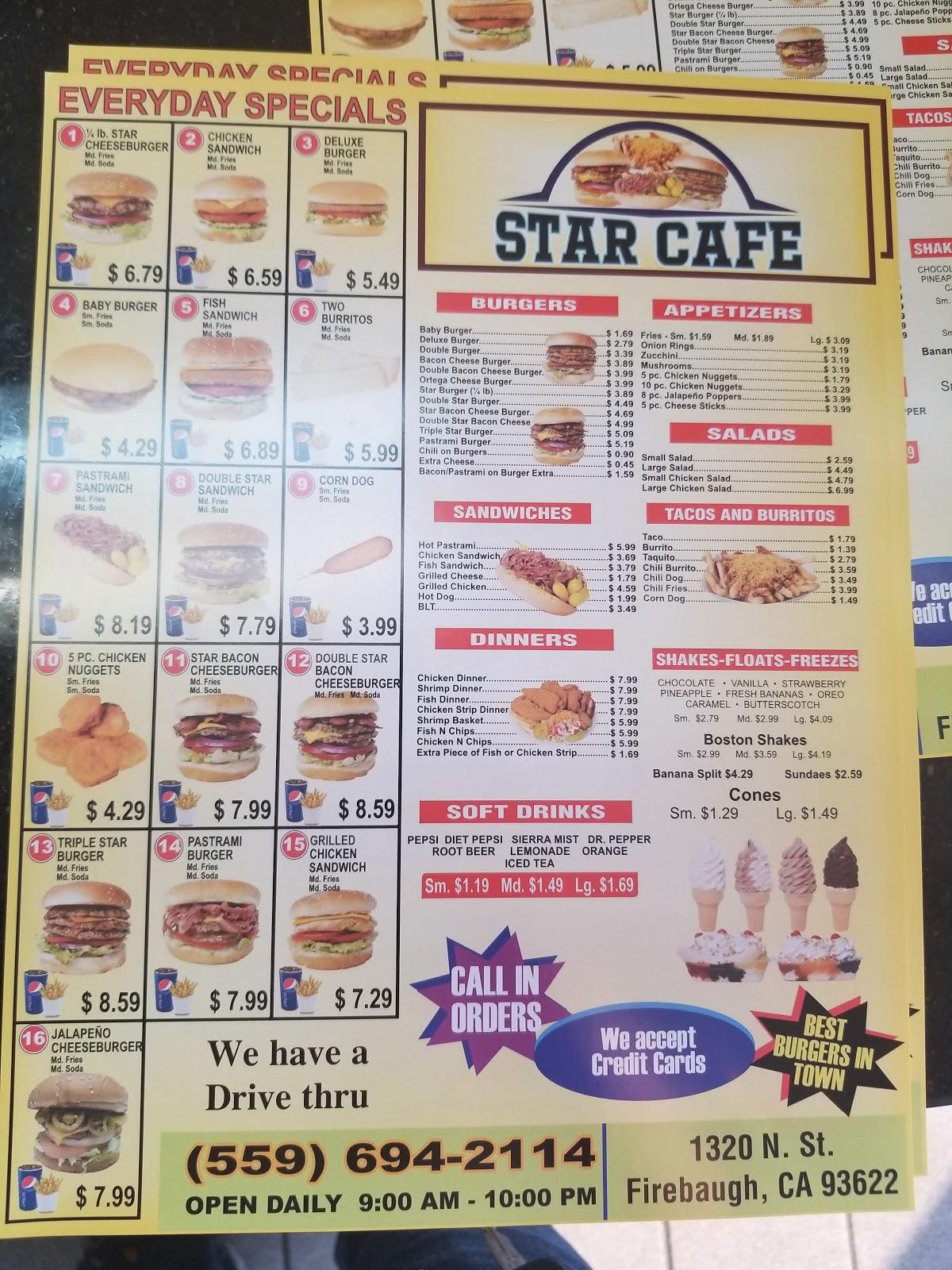 Menu at Star Cafe, Firebaugh