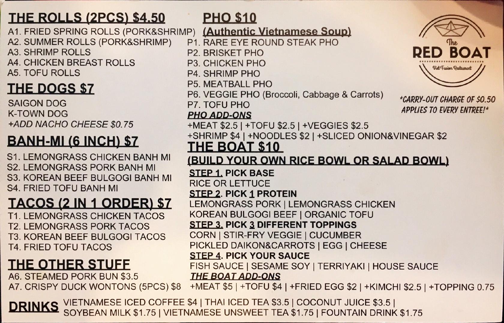 Carta del restaurante The Red Boat Asian Fusion, Baltimore, 3 N Eutaw St