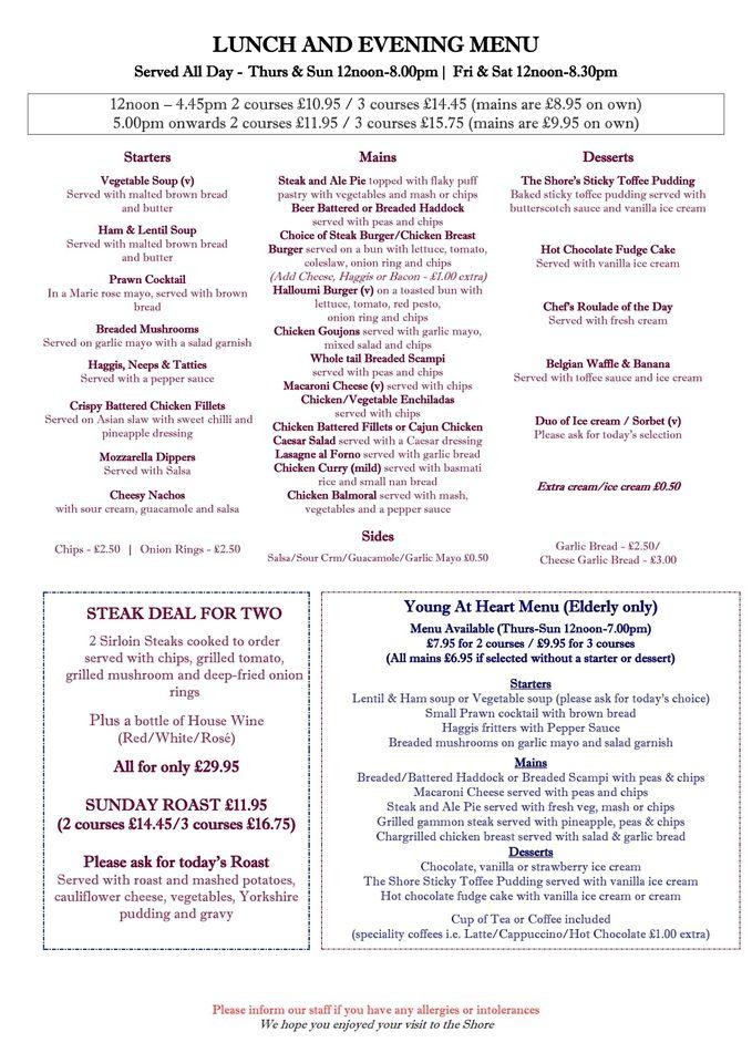 Menu at The Shore pub & bar, Falkirk