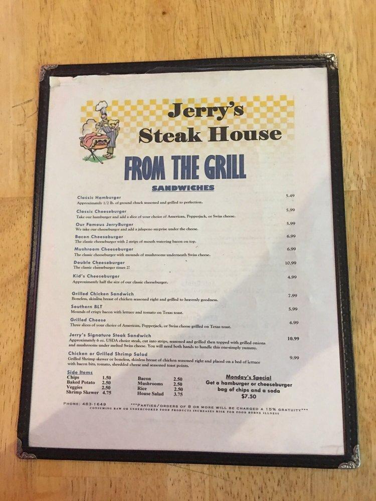 Menu at Jerry's Steakhouse, Trumann