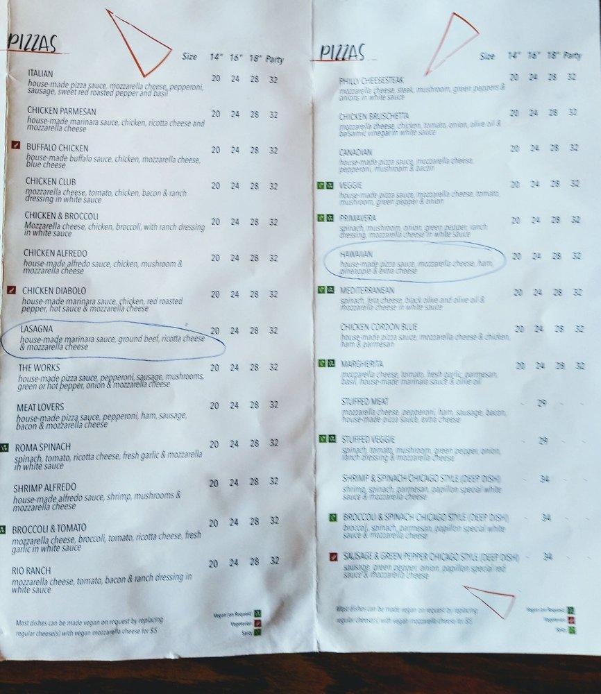 Menu at Papillon Pizzeria, Newmarket