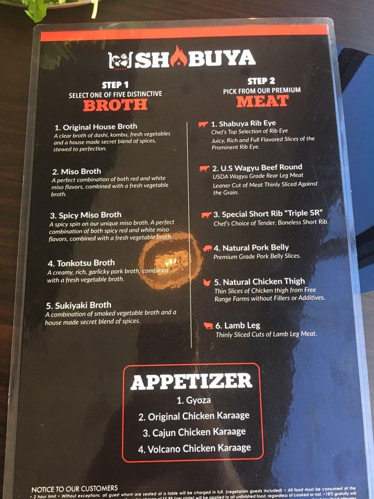 Menu at SHABUYA restaurant, Honolulu