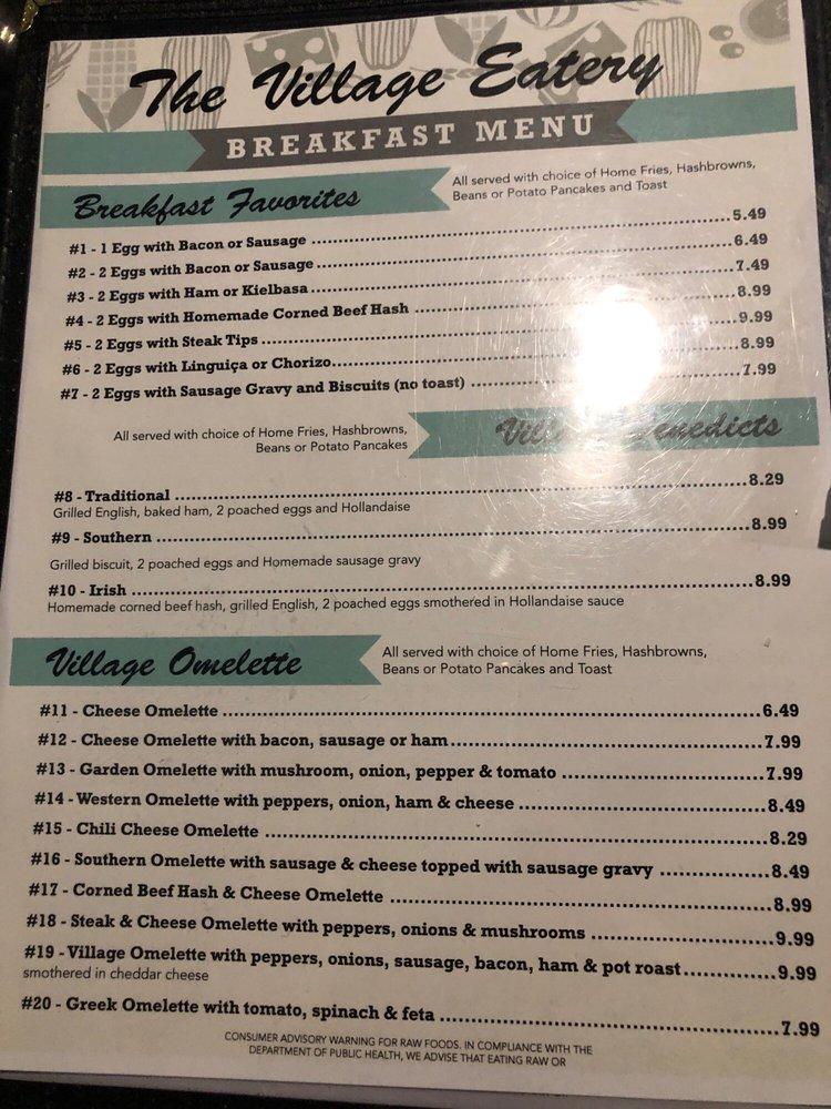 Menu at The Village Eatery restaurant, Merrimack