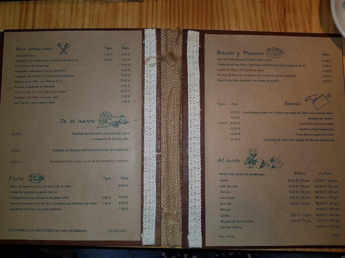 Carta del restaurante Mar del Altura, Huelva, Av. Martín Alonso Pinzón